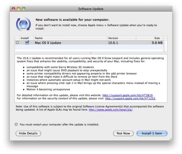 Mac OS X 10.6.1 Update Now Available via Software Update - Kush's Blog